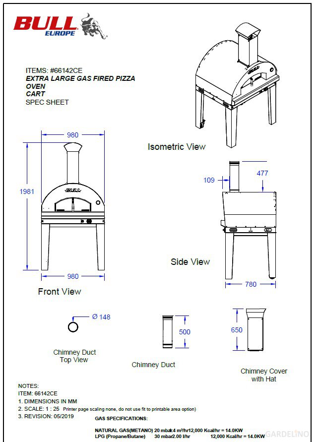 Mobiler Gas-Pizzaofen aus Edelstahl Bull BBQ